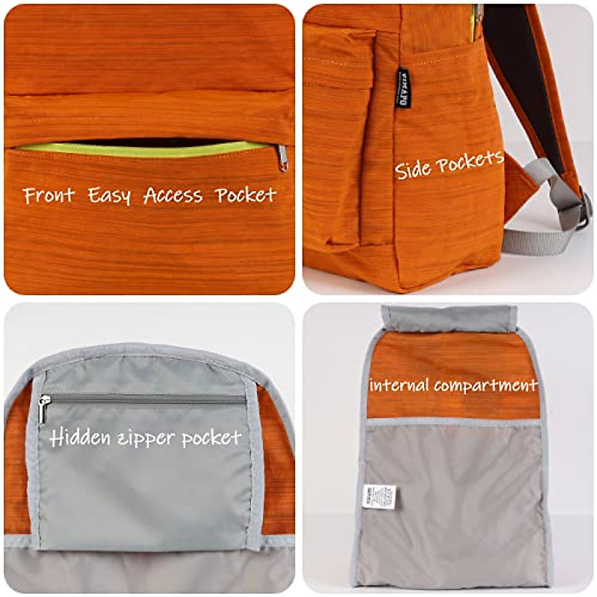 vimapo Foldable Casual Daypack, Lightweight Nylon Backpack for Travel, 20L Packable Hiking Daypack, Camping Outdoor Cycling Bag for Adults (Orange)