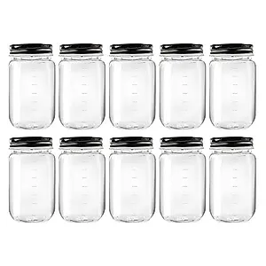 novelinks 16 Ounce Clear Plastic Jars with Black Lids - Refillable Round Clear Containers Clear Jars Storage Containers for Kitchen & Household Storage - BPA Free (10 Pack)