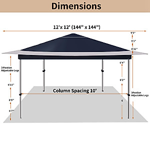 Generies Outdoor Gazebo Pop-up Canopy Tent Extra 12 x 12 Shade with Durable Frame, 4 Sand Bags, Wheeled Bag - Easy Set-up and Folding Commercial Instant Canopy to Garden (Navy Blue)…