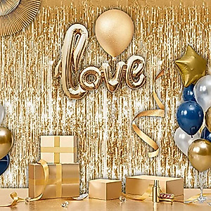 Tayuvira Gold Metallic Tinsel Foil Fringe Curtain, 3 Pcs 3.3ft x6.6ft Photo Booth Backdrop Streamer Curtains&Photo Booth Props, Party Decorations for Bachelorette Graduation Wedding Birthday (Gold)