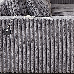 Convertible Sectional Couch Modular Sofa with Movable Ottoman,126" Upholstered Corduroy L Shaped Couch with USB Port&Cup Holder,Oversized Comfy Cloud Couch,Modern Sofa for Living Room(4 Seater,Grey)