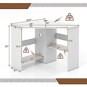 IFANNY Corner Computer Desk, 90 Degrees Triangle Desk w/Shelves & CPU Stand, Compact Corner Vanity Makeup Desk with Storage, Corner Desks for Small Spaces (White)