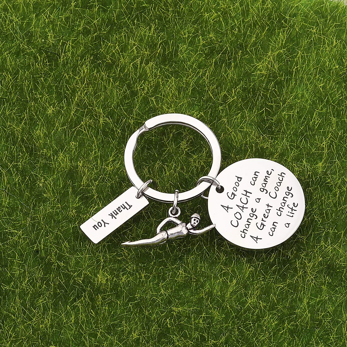 POTIY Coach Appreciation Gift Swimming Coach Keychain A Good Coach Can Change A Game Swimming Jewelry Swimming Gift Thank You Gift for Swimming Coaches (Swimming Coach Keychain)