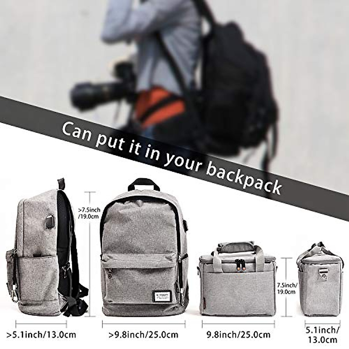 FOSOTO Camera Bag Case with Waterproof Rain Cover Compatible for Nikon D3500 D5600 D7500 D610 Canon EOS 4000D 2000D SL3 T7 M50 M6 SX530 Fujifilm X-T20,Grey