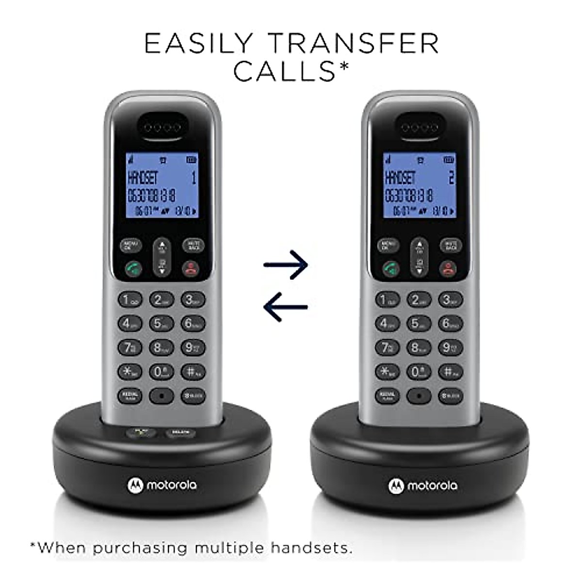 Motorola Voice Cordless Phone System w/ 3 Digital Handsets + Answering Machine, Remote Access, Call Block - Dark Grey (T613)