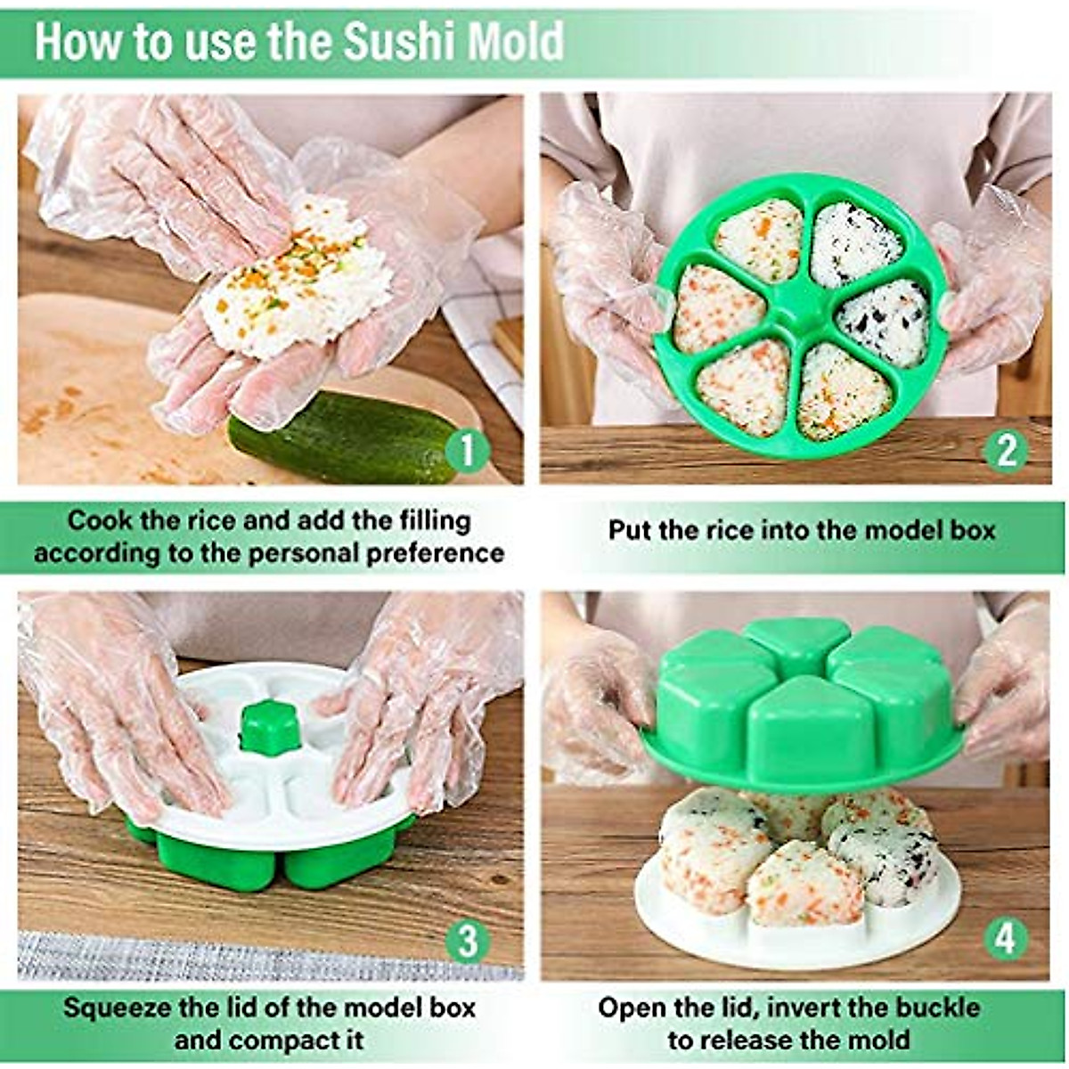 6 in 1 Onigiri Mold Triangle Sushi Mold, Sushi Mold Case DIY Onigiri Maker, Able to Make up to 6 Triangular Sushi at The Same Time Quickly And Easily