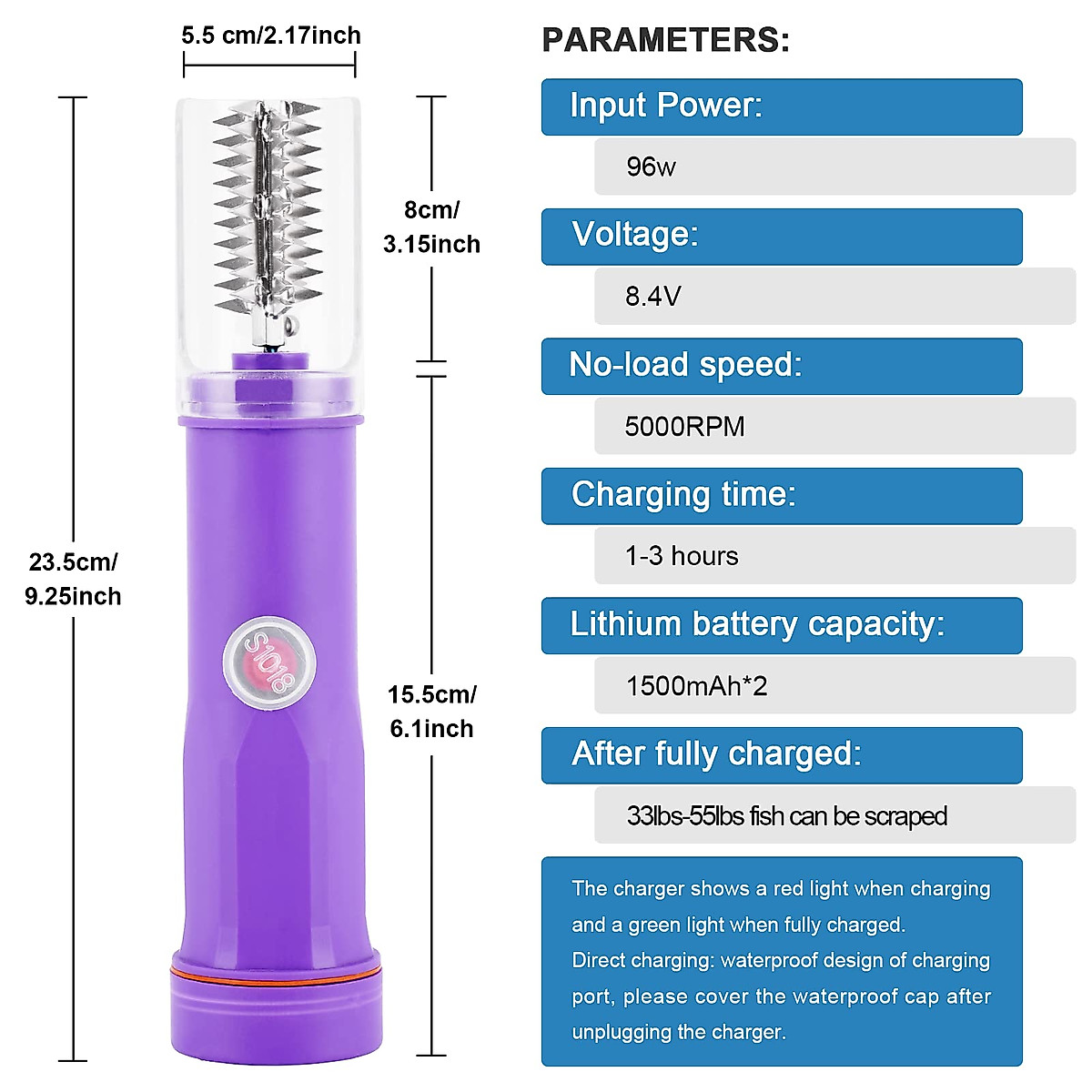 MXBAOHENG Electric Fish Scaler Remover 120W 2000mAh Cordless Fish Scale Scraper Cleaner Rechargeable (Purple)
