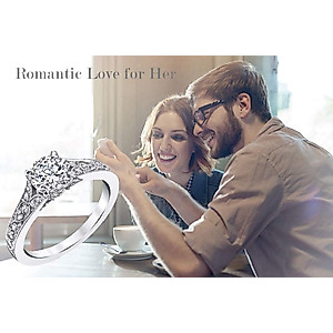 Blocaci Vintage Engagement Rings for Women with 1 CT Center Moissanite Wedding Anniversary Rings 925 Sterling Silver 10K 14K 18K Gold with Text Engraving (925 Sterling Silver)