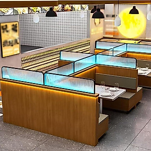 LXXW Countertop Screen Partition, Striped Glass Decorative Dividers with LED Light for Dining Areas, Bars Restaurant Table Top Separator(Black,120x25cm)