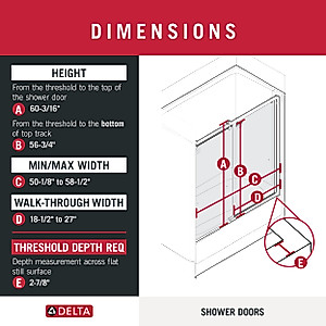 Delta Shower Doors SD3927434 Classic Semi-Frameless Contemporary Sliding Bathtub 60" x58-3/4, Nickel Track