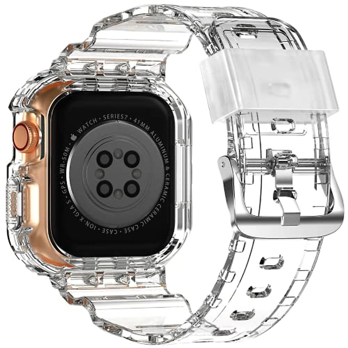 XYF Compatible for Crystal Clear Apple Watch Bands, 45mm 44mm 42mm 41mm 40mm 38mm Bumper Case for Men Women Jelly Sport Case Band for iWatch Ultra 2/1 Series 9 8 7 SE/6 5 4 3 2 1 (Clear, 42/44/45mm)