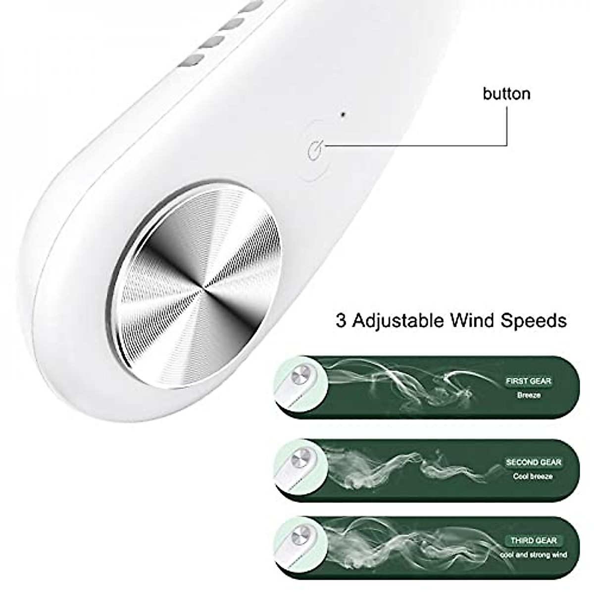 2023 Bladeless Hanging Neck Fan Portable Sport Fan, Personal Fan, Rechargeable USB Fan Adjustable Width Cooling Neck Fan with 3 Speeds for Yard Work, Concerts, Outdoor and more