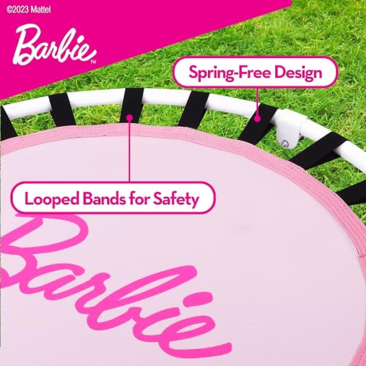 Barbie Hearts Mini Trampoline, Indoor Kids Trampoline for Toddlers with Handle, Featuring Barbie and Friends