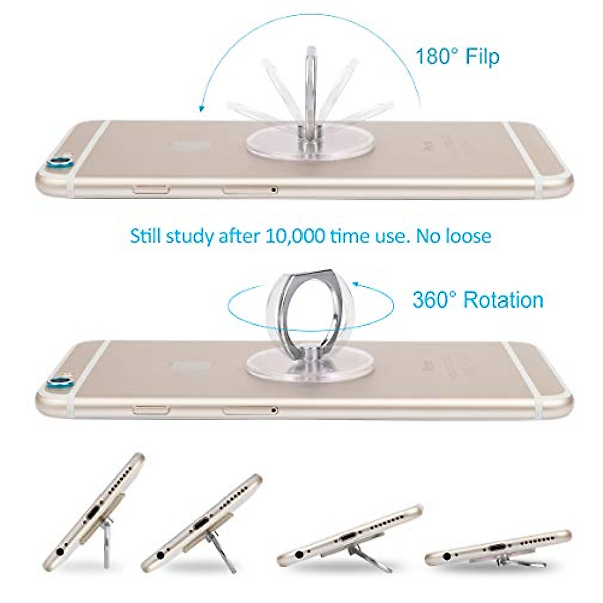 Libosa Phone Ring Transparent Cell Phone Ring Holder 360 Degree Rotation 180 Degree Flip Phone Ring Grip Finger Ring Stand Kickstand (2 Silver 1 Rose Gold 1 Grey)