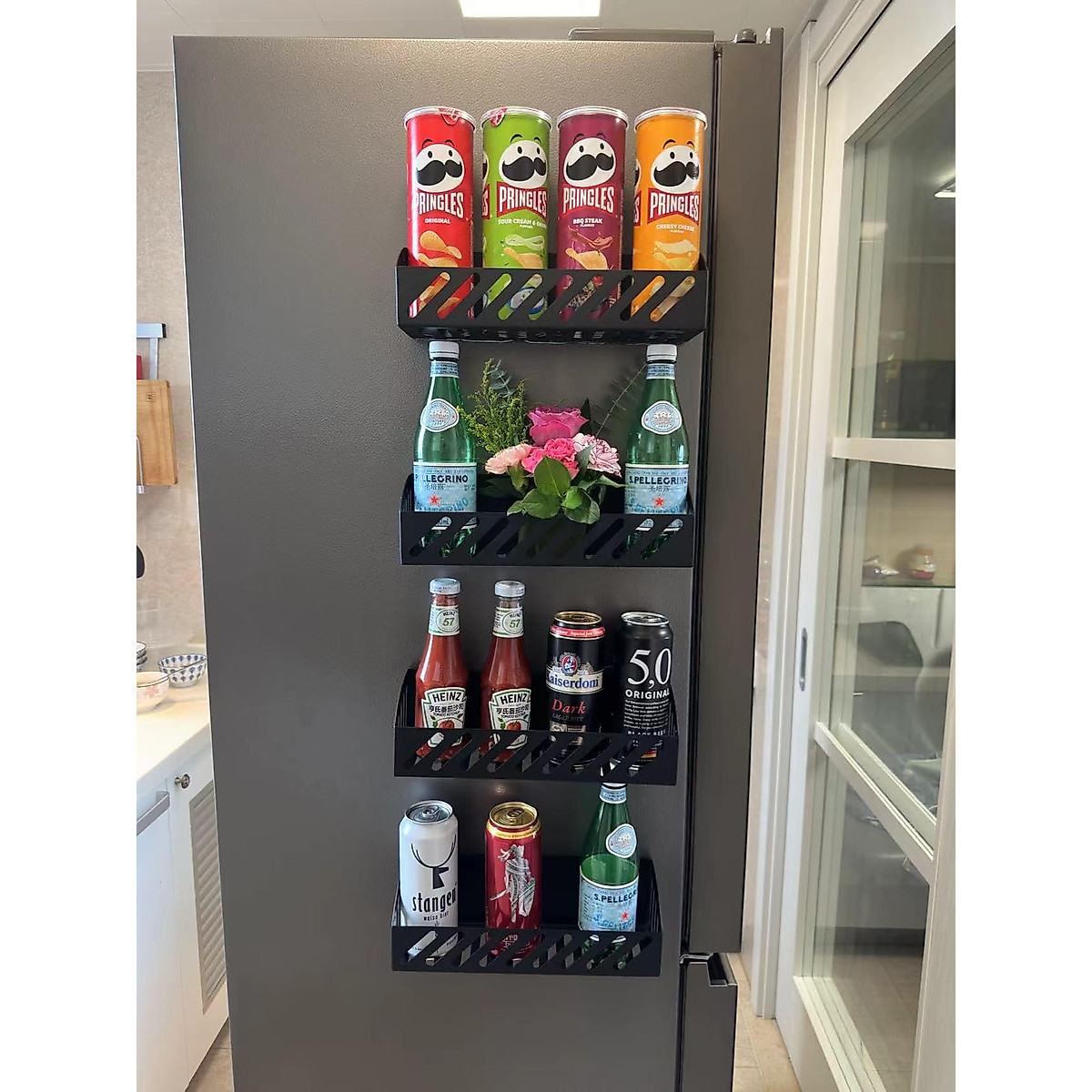 NAFCOOL Magnetic Spice Fridge Rack Shelf Organizer for Refrigerator, 4 Packs Moveable Magnetic Seasoning Organizer Shelves Kitchen Gadgets for Refrigerator Microwave Oven Coffee Maker Washer, 12” Long