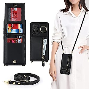 Jaorty Samsung Galaxy A53 5G Phone Case for Women with Card Holder,Samsung A53 Case Wallet Crossbody Lanyard with Strap,Credit Card Slots Kickstand Case with Ring Holder,6.5 Inch,Black