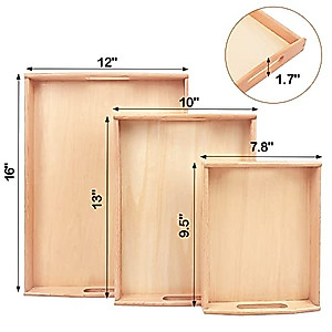 Montessori Wooden Trays with Handles, 3 Pack Small Medium Big Quality Wood Tray for Toddlers and Kids Montessori Activities, Trays to Store Toys and Educational Aids at Home Kindergarten (Beech)