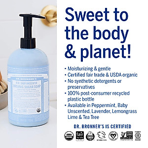 Dr. Bronner's Baby Unscented Gift Set - Pure-Castile Liquid and Bar Soaps, Organic Magic Balm, and 4-in-1 Organic Sugar Pump Soap