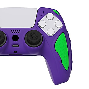 PlayVital Knight Edition Neon Genesis Purple & Green Two Tone Anti-Slip Silicone Cover Skin for ps5 Controller, Soft Rubber Case for ps5 Wireless Controller with Thumb Grip Caps