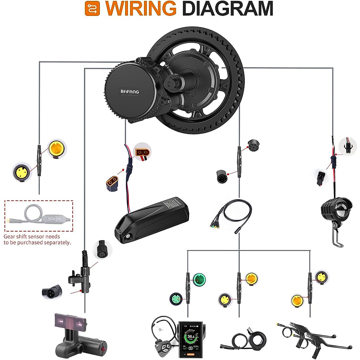 BAFANG BBS02B 48V 750W Ebike Conversion Kit : Mid Drive Electric Bike Motor with P860C Display & 44T Chainring for Mountain Bicycle Road Bicycles Commuter Bikes - NO Battery