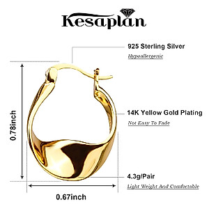 14K Gold Plated Hoop Earring for Women,Hypoallergenic Chunky Gold Earrings Small Simple Womens Hoop Earring