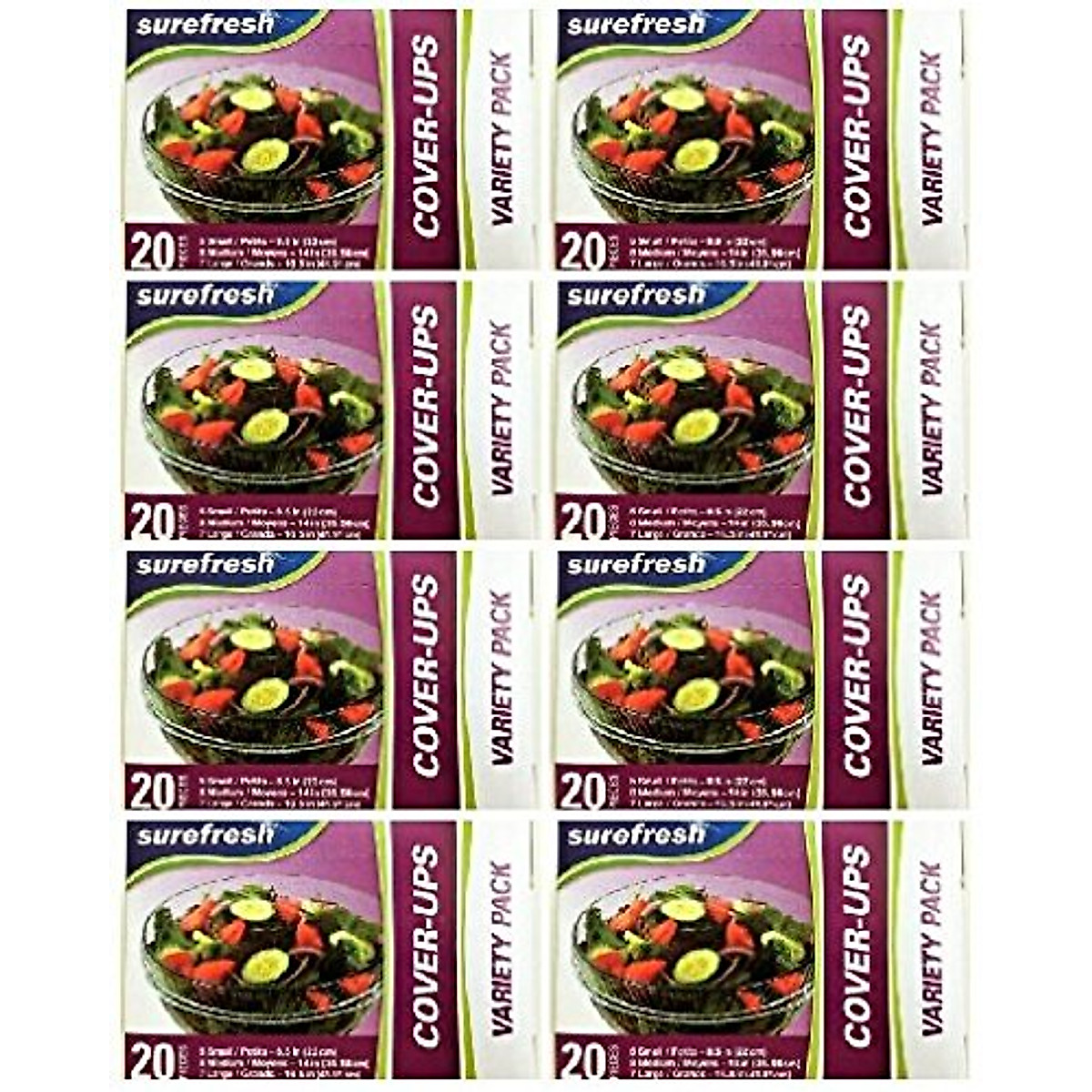 SureFresh Cover-Ups Food Covers, Elastic Stretch-to-Cover Variety Packs, Box of 20 (Pack of 8)