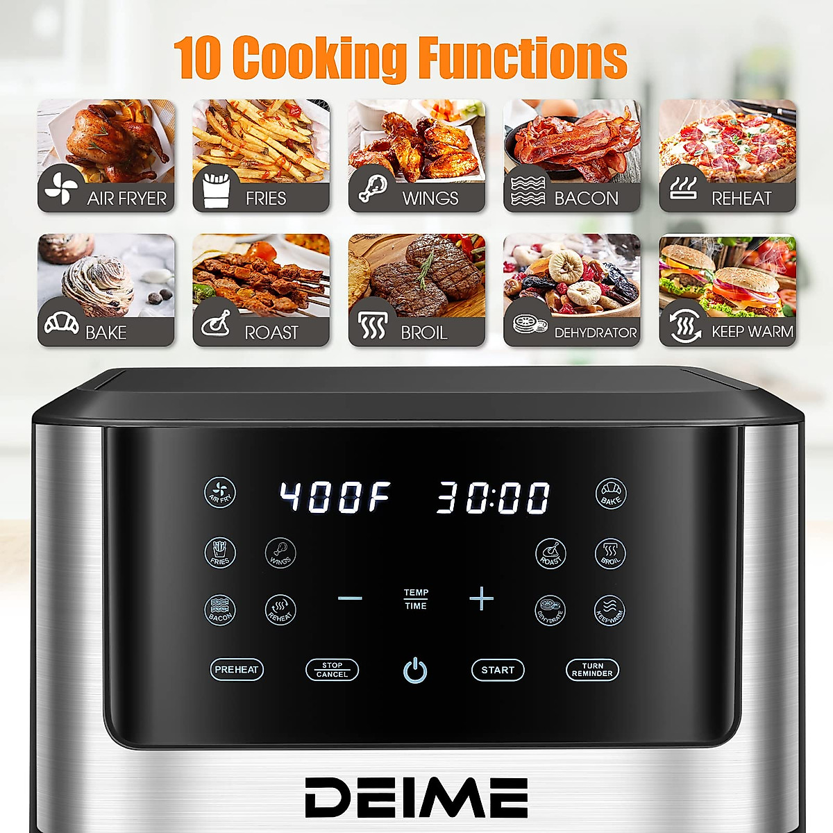 Air Fryer 6.2 QT Oilless 1500W Large Capacity Oven Air Fryers Healthy Cooker with 10 Preset, Visual Cooking Window, Non-Stick Basket, Included Recipe