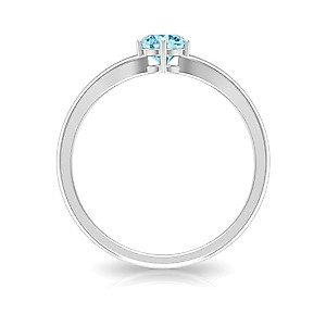 Natural Aquamarine Promise Ring for Women, AAA Quality, Certified March Birthstone Ring - With Jewelry Box, 14K White Gold, Size:US 4.00