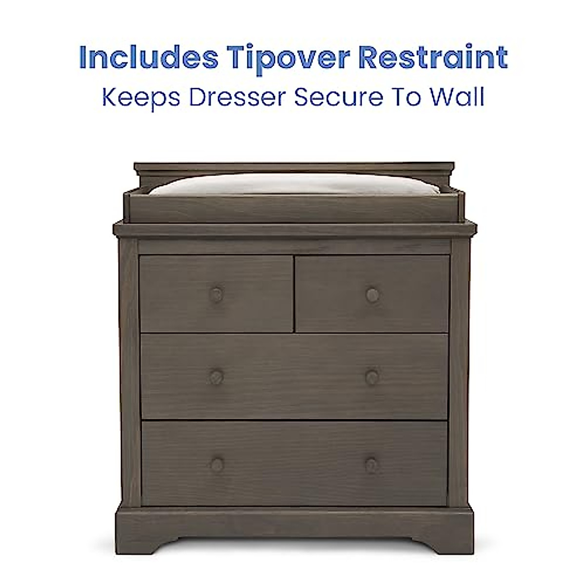 Simmons Kids Paloma 4 Drawer Dresser with Changing Top and Interlocking Drawers - Greenguard Gold Certified, Rustic Grey