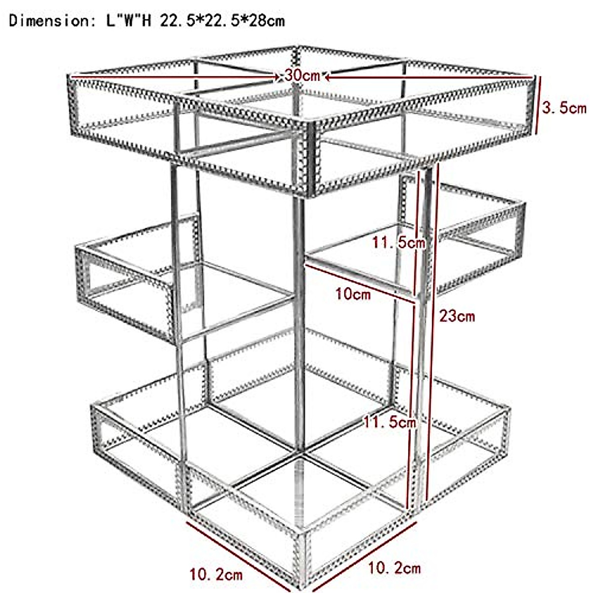 360 Degree Rotation Makeup Organizer Antique Countertop Cosmetic Storage Box Mirror Glass Beauty Display, Gold Spin Large Capacity Holder for Brushes Lipsticks Skincare Toner (silver)
