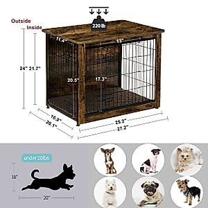 DWANTON Dog Crate Furniture with Cushion, Wooden Dog Crate with Double Doors, Dog Furniture, Dog Kennel Indoor for Small/Medium/Large Dog，End Table, Small, 27.2" L, Rustic Brown