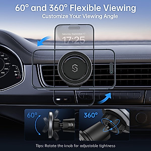 SYNCWIRE for MagSafe Car Mount, Flexible Rotation Magnetic Phone Holder for Car Air Vent,Hands Free Car Cell Phone Holder Mount Compatible iPhone 15 Pro Max 14 13 12,Samsung,MagSafe Car Accessories