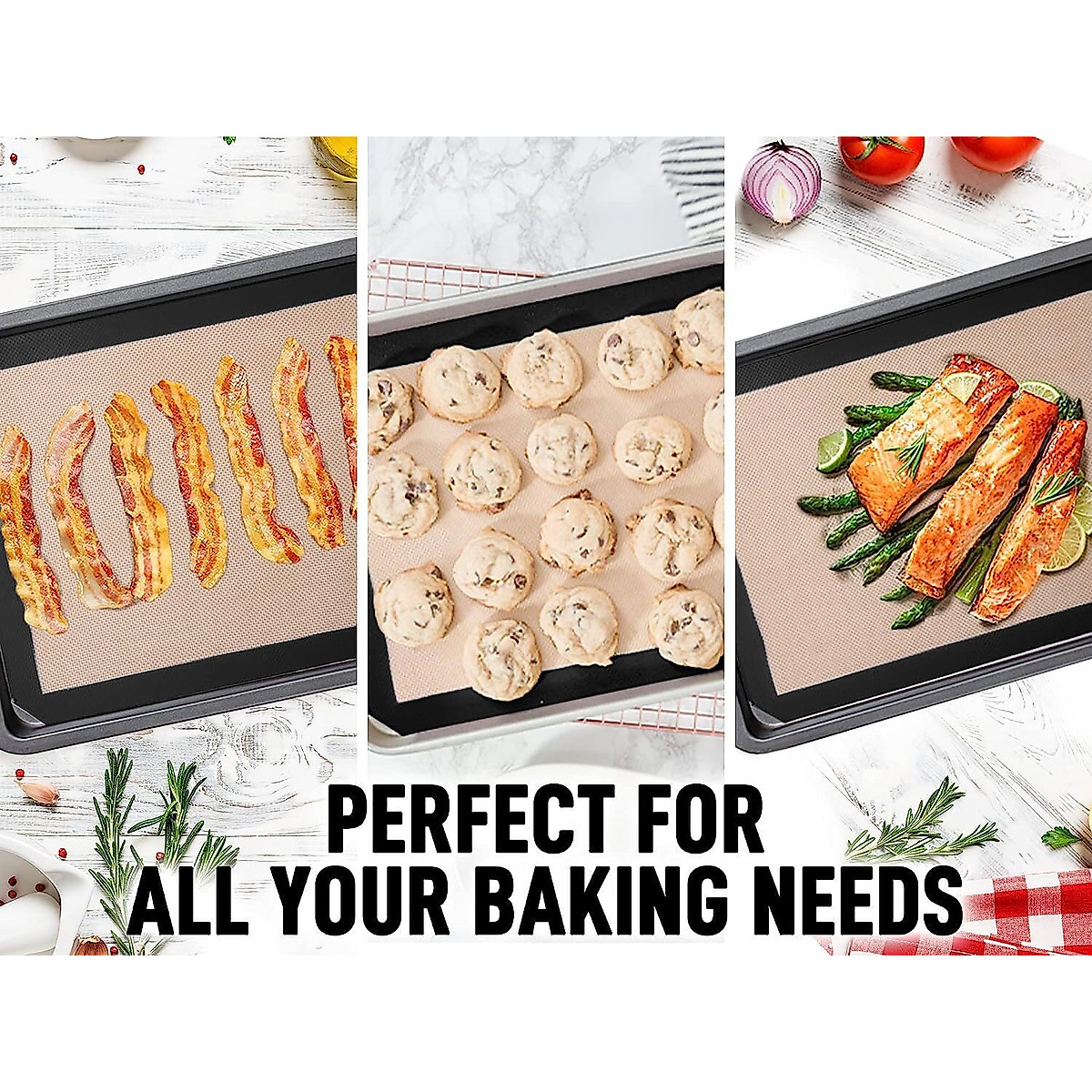 2 Pack Silicone Fibreglass Reusable Baking Mats for Oven,Cookie Tray, Pizza Mat, Heat Resistant,15.7 * 11.8 inch (Black, 0.7)