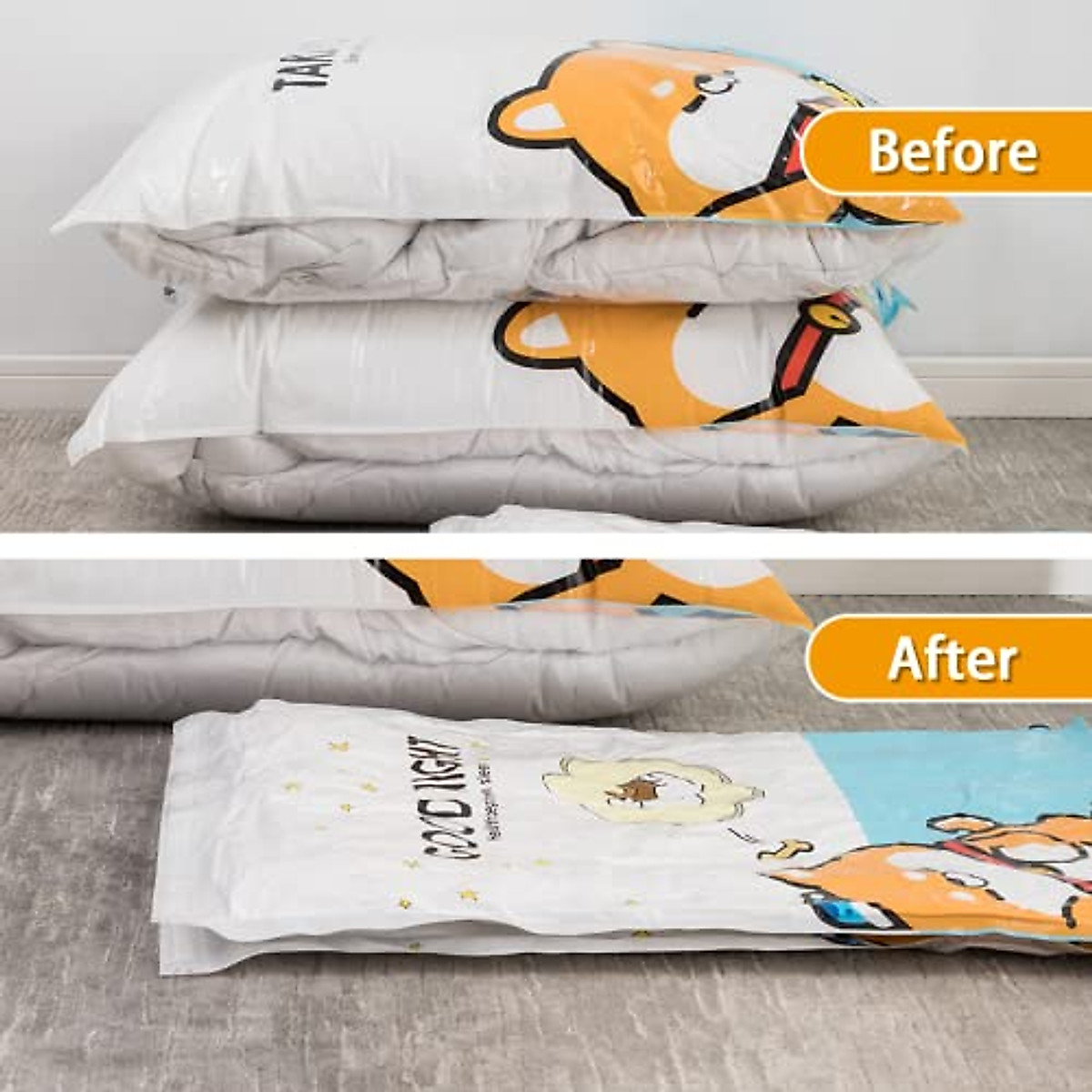 Cartoon dog-shaped vacuum compression bag, storage bag, strong and durable, release 80% of storage space, suitable for travel, moving, family storage use. (Large)
