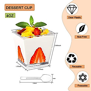 Merkaunis 100pcs 4 oz Dessert Cups with Spoons Parfait Cups Appetizer Cups Small Dessert Cups Dessert Bowls for Tasting Party Desserts Mousse Puddings Ice Cream