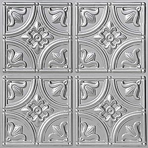 From Plain To Beautiful In Hours 148 Tiny Tulips PVC 2' x 2' Glue-up Ceiling Tile (Covers / 100 sq.ft), Siver, 25 Piece