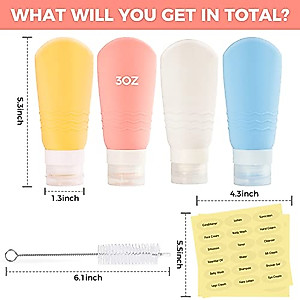 7 Pcs Travel Bottles for Toiletries, 3oz Leak Proof Travel Size Toiletries, Portable Silicone Travel Bottles for Toiletries, Squeezable Travel Accessories Kits for Hotel Gym Travelling Bathroom