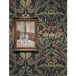 NextWall Acanthus Floral Peel and Stick Wallpaper (Charcoal & Rosewood)