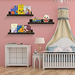 24 in Wood Floating Shelves Wall Mounted Set of 3 Wall Photoes Hangers Picture Ledge Wall Décor Sunglasses Organizer Shelves Storage Makeup Holder for Wall Art Display Kids Office Home Rustic Black