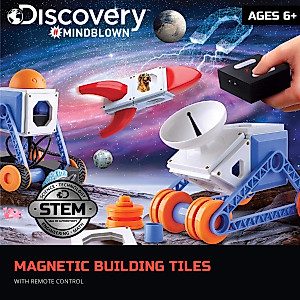 Discovery #MINDBLOWN Customizable Magnetic Building Tiles with Remote Control, 34-Piece Play Set, Build 3 Intergalactic Models, Includes 2 Powered Motors, STEM Toy for Boys and Girls