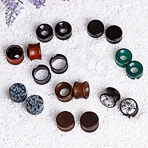 TBOSEN 20 pcs Set Mixed Stone Ear Plugs Wood Tunnels Double Flare Saddle Stretching Gauges Expander Body Piercing Set Gauge 2g - 5/8 inch