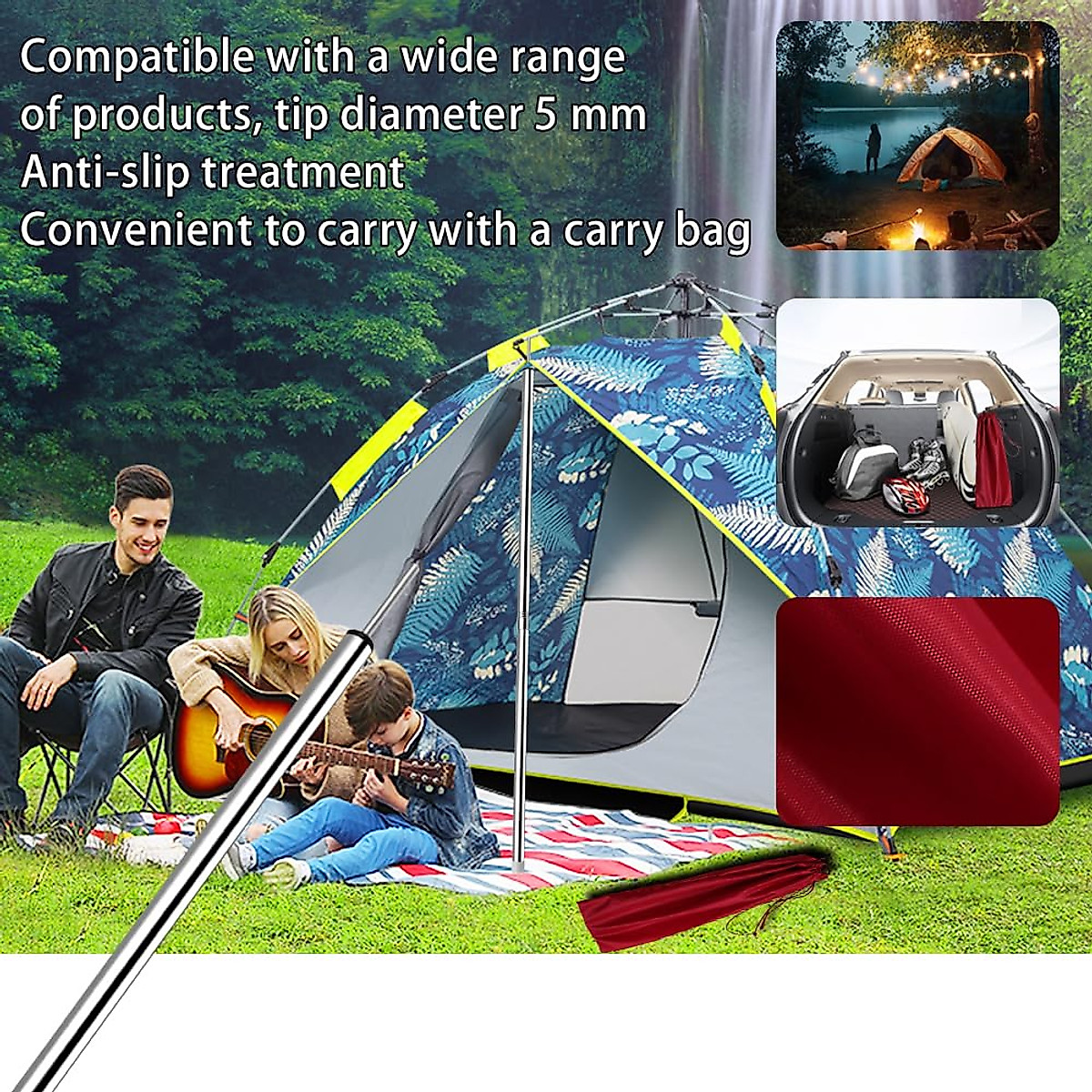 SANLIKE Tent Poles for Tarp, 6.6' Tarp Poles Set of 2, Tent Poles Replacement, Telescoping Pole, Canopy Poles, Camping Poles for Rooftop Tents, Trekking Pole Tent for Trailor, Rain Fly, Camper, Awning
