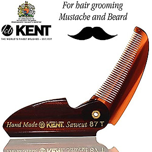 Kent 87T Combo Handmade Folding Pocket Comb for Men, Fine Tooth Hair Comb Straightener for Everyday Grooming Styling Hair, Beard or Mustache, Use Wet or Dry, Saw Cut Hand Polished, Made in England