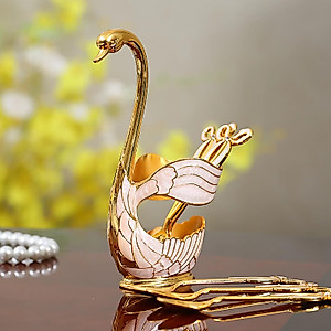 Decorative Gold Swan Base Holder with 6pcs Coffee Spoon Set - Creative Dessert Spoons,Gold