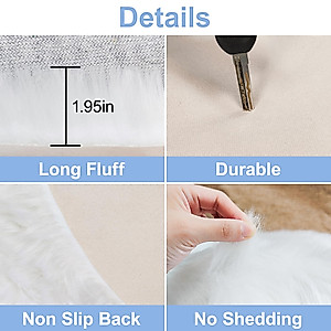 TENNOLA White Faux Fur Rug Small Round Fluffy Rug 2x2 Feet Round Rug for Kids Room Round Fuzzy Throw Rug for Bedroom Non-Slip Shag Faux Fur White Circle for Living Room Round Furry Rugs for Girls Room
