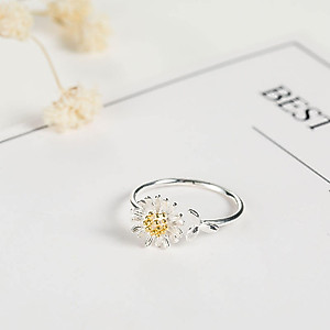 Women'S Sterling Silver Open Ring, Daisy Ring, Adjustable Size Ring 1