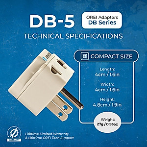 OREI USA, Japan, Philippines & More (Type B) Travel Adapter Plug - 2 in 1 - CE Certified - RoHS Compliant - 4 Pack - White Color (DB-5-4PK)