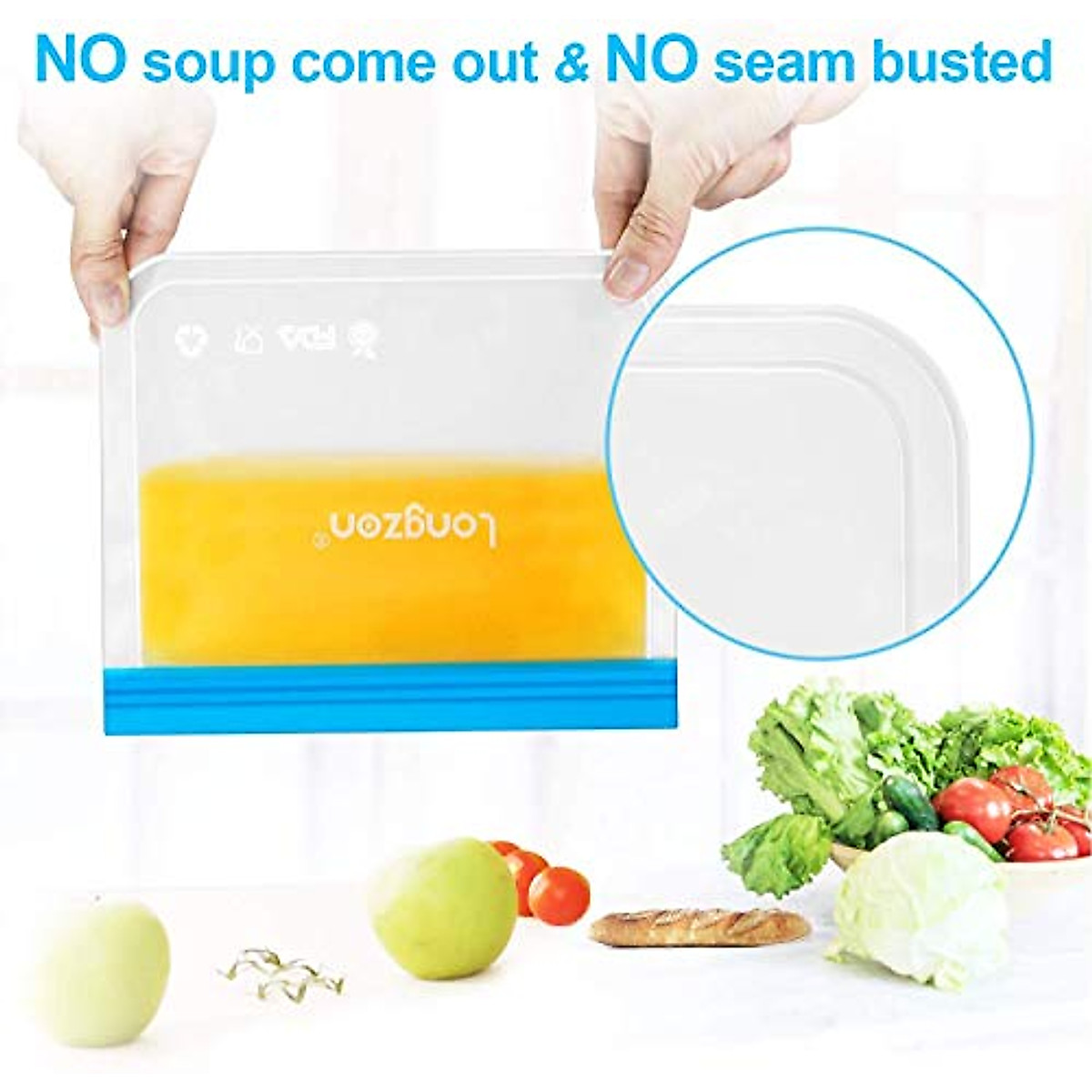 Reusable Storage Bags, longzon【12 Pcs S/M/L】Reusable Sandwich Bags, Reusable Food Ziplock Bags, Small Freezer Large Storage Snack Lunch Plastic Bags, BPA Free, FDA Foodgrade, ecoFriendly Silicone Bags