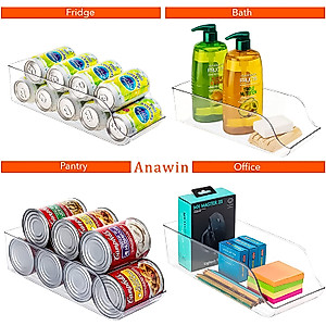 Anawin Refrigerator Organizer, 2 PCS a Set Fridge Organizer Bins for Refrigerator, Clear Plastic Canned Food Pantry Storage Rack for Freezer, Kitchen, Countertops, Cabinets, Soda Can Organizer