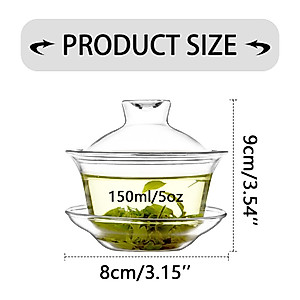 Gaiwan Tea Set, Chinese Traditional Gai Wan Cup With Lid For Infuser Oolong Tea/Puerh Tea (Glass)